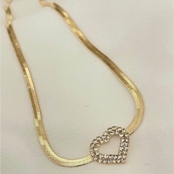 Jewelry | 18k Gold Filled Cz Herringbone Heart Necklace | Poshmark